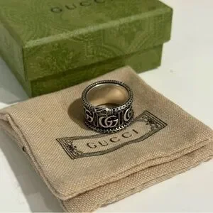 Gucci | Jewelry | Gucci Silvertone Gg Serpent Motif Wide Band Ring ...